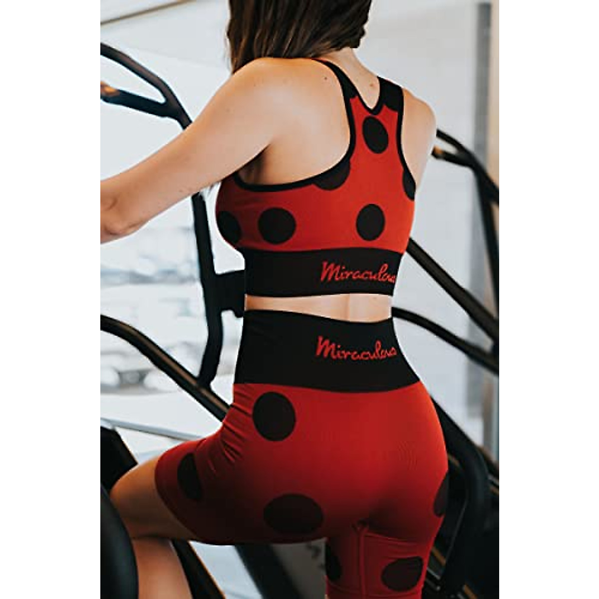 Miraculous Ladybug Womens Sports Bra and High waisted Bike short set for gym workout, exercise, yoga, cycling and running by MAXXIM Medium