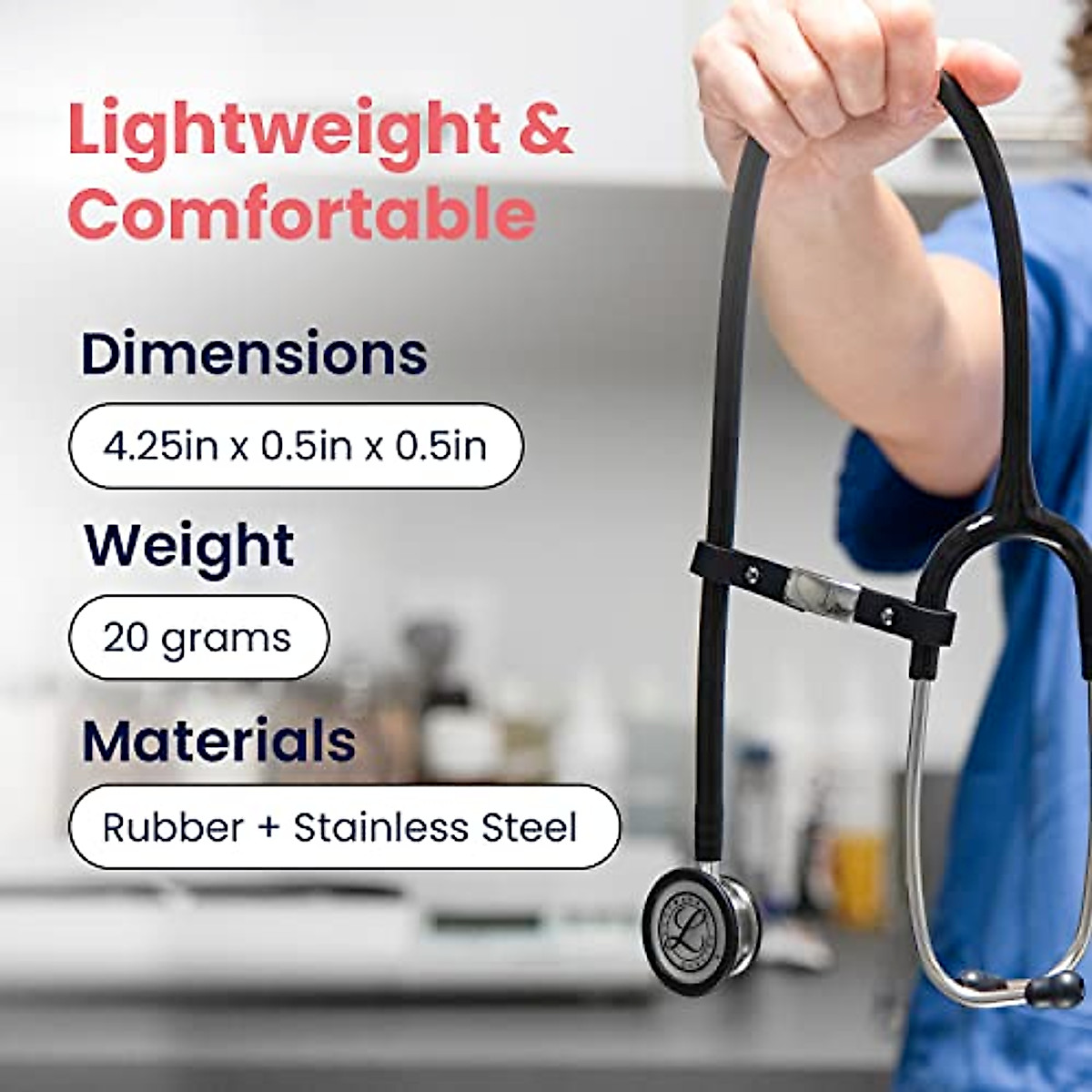 ScopePal Clip for Stethoscopes, Stethoscope Clip for Doctors, Nurses, Medical Students, Stethoscope Accessory Compatible with 3M Littmann Classic III, Lightweight II S.E, and More, Black