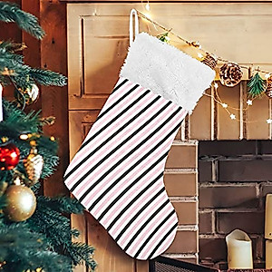 Kigai Christmas Stockings Pink Black Stripe Large Candy Stockings Stuffers Kids Cute Xmas Sock Decorations 1PC for Home Holiday Party 12" x18"