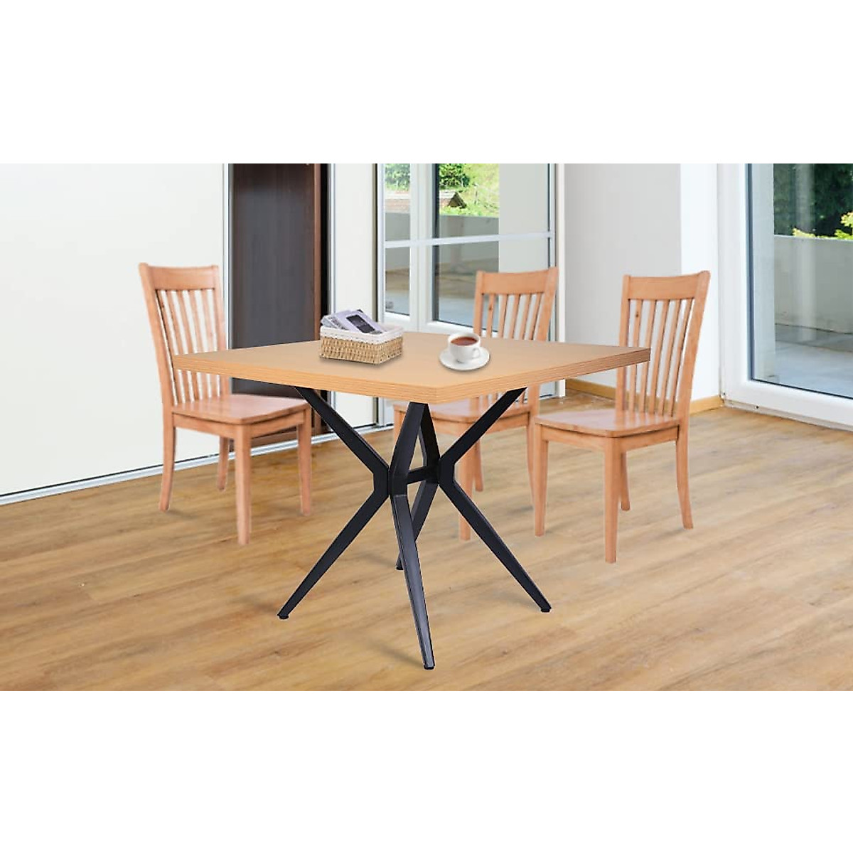 Square Dining Table TOP Wood Kitchen Coffee Table Counter Modern Cross Metal Led for Cafe Restaurant Wine Bar Home Office Conference Nordic Oak Grid 4-6 (Square 36")