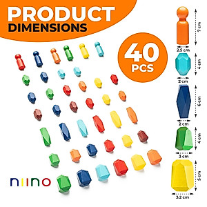 Niino 16 Pcs Wooden Blocks-Wooden Stone Balancing Blocks- Wooden Stacking Toys-Wooden Stones Building Blocks-Stacking Rocks-Colorful Natural Rainbow Stacking Sensory Toy… (20, Multicolor)