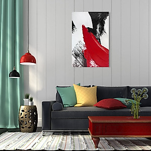 YPY Red Abstract Canvas Wall Art: Modern Minimalist Black and White Picture Hand Paint Textured Oil Painting Poster for Living Room Bedroom Bathroom Office Home Wall Decor 16x24