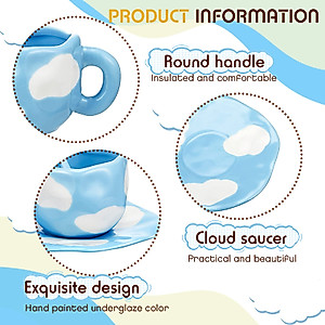 Ceramic Cloud Mug with Saucer Spoon Cute Irregular Coffee Mugs Sets 9 Oz/ 250 ml Aesthetic Cloud Coffee Mugs for Tea Coffee Milk Office Home Gifts, Dishwasher and Microwave Safe