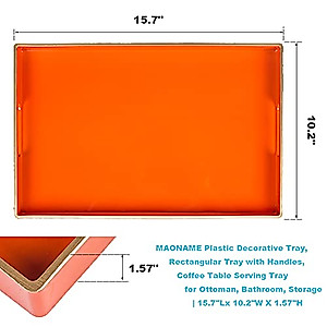 MAONAME Orange Serving Tray with Handles, Modern Decorative Tray for Coffee Table, Plastic Rectangular Tray for Ottoman, Bathroom, Halloween Decor, 15.75” x 10.2” x1.57