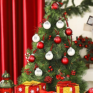 Liliful Ball Christmas Ornaments Merry Pattern Xmas Tree Decorations with Buffalo Plaid Bows Hanging Ball Farmhouse Christmas Decor Rustic Bulbs for Christmas Party Holiday (12 Pcs, 2.36 Inches)