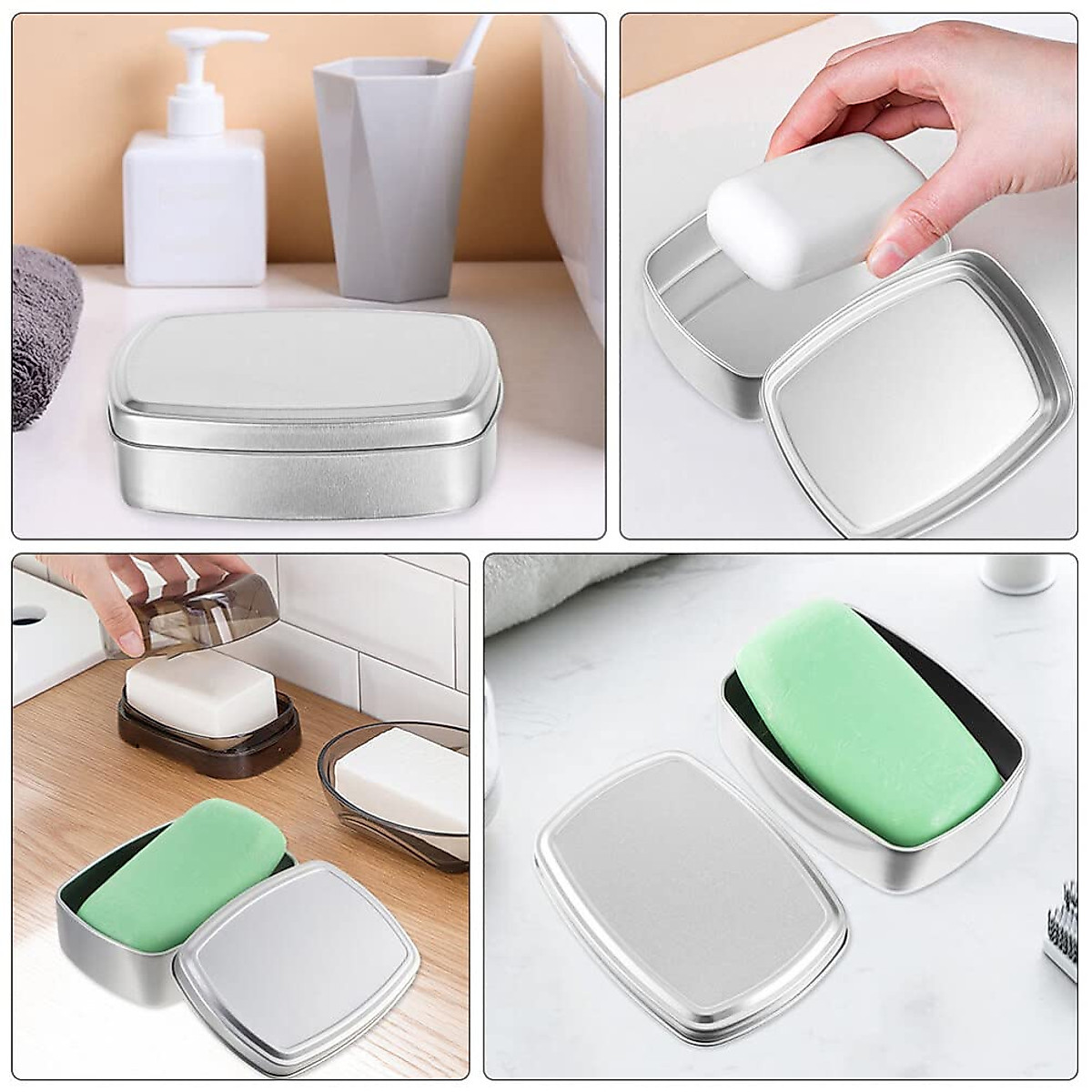 COHEALI Aluminum Tin Cans 4pcs Rectangular Empty Hinged Tin with Lid Aluminum Jar for Storage Pin Candy Jewelry Craft (9.5X7X2.8CM)