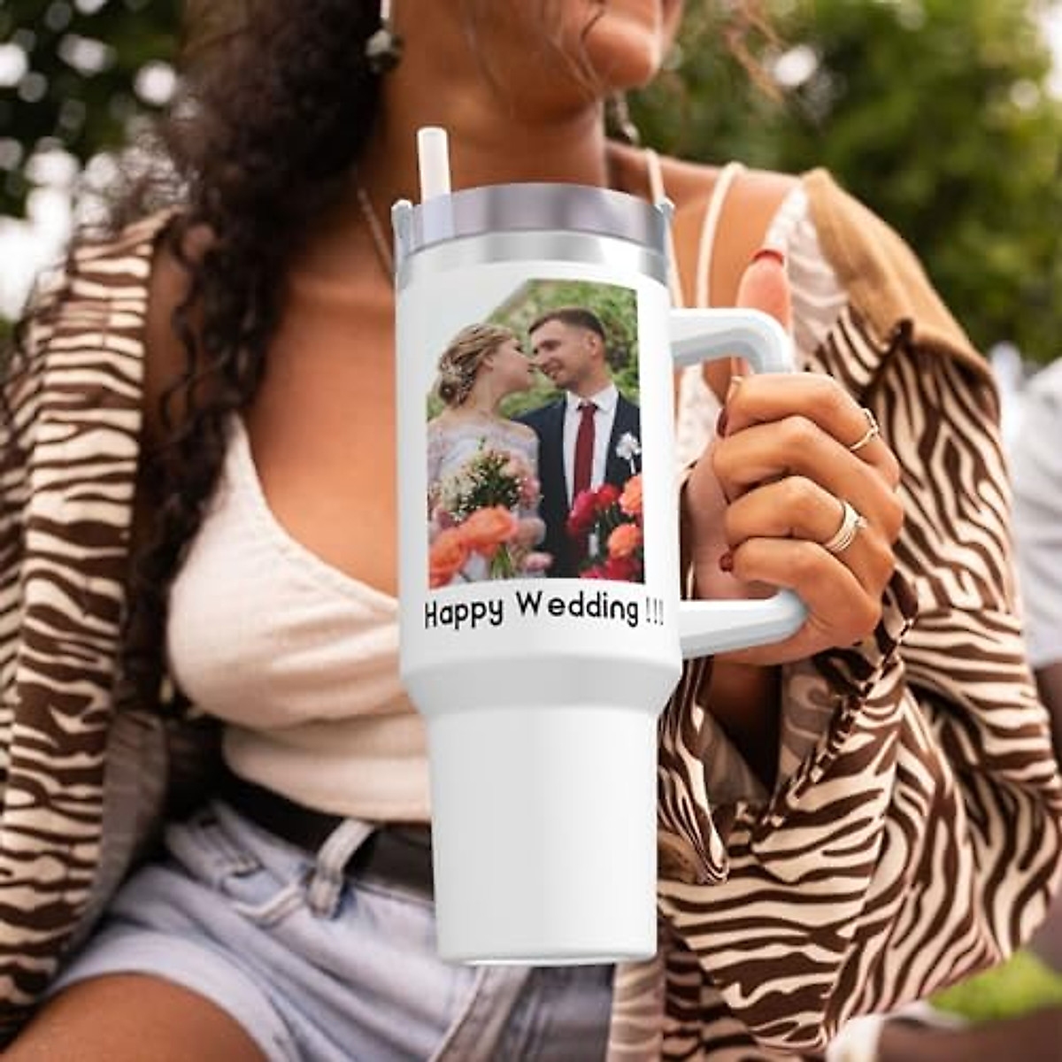 Custom 40oz Tumblers with Handle Personalized with Name Photo Text Logo Travel Cup Customized Christams Fathers Mothers Day Gifts For Mom Dad Friends, Bluish Violet