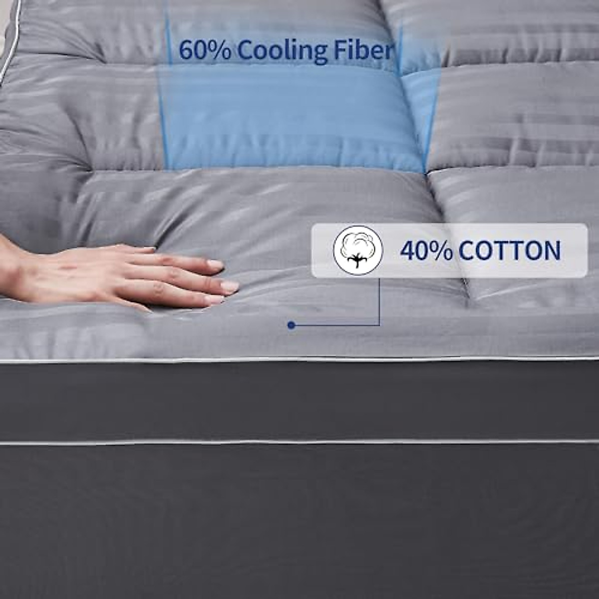 Topmiss Mattress Topper Queen for Hot Sleepers,Ultra Soft and Breathable Cooling Mattress Pad,Natural Soybean Fibre Overfilled Plush Pillow Top with 8-21 Inch Mattress Protector Pocket 60''x80''