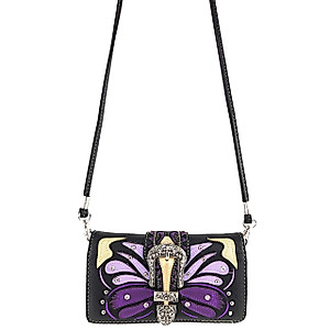 Zelris Buckle Abstract Butterfly Artwork Women Conceal Carry Handbag Wallet Set (Purple)