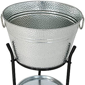 Sunnydaze Ice Bucket Drink Cooler with Stand and Tray - Pebbled Galvanized Steel - Holds Beer, Wine, Champagne and More