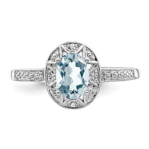 IceCarats 925 Sterling Silver Diamond Blue Aquamarine Ring Gemstone Band March Birthstone Jewelry Size 8.00