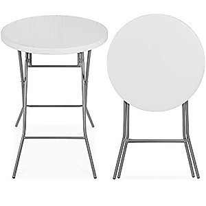 Best Choice Products 32in Bar Height Folding Table, Round Indoor Outdoor Accessory for Patio, Backyard, Dining Room, Events w/Thick Table Top, Metal Frame, Locking Legs, 330lb Weight Capacity - White