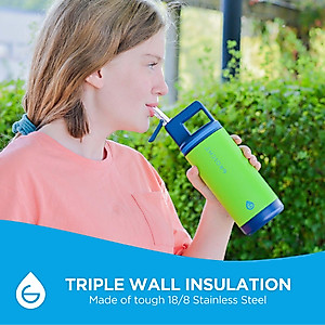 GROSCHE Alpine Flip n' Sip 16oz Insulated Kids Water Bottle - Stainless Steel, Leakproof Flask with Straw - Perfect for Gym, Travel & Outdoor Use - Keeps Water Cold upto 60 hrs - Dino Green