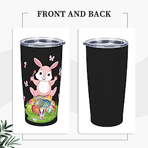 ayvcxui Happy Easter Pink Rabbit Stainless Steel Insulated Tumbler 20 Oz Water Bottle Coffee Mug Coffee Mug With Lid Straw Gifts