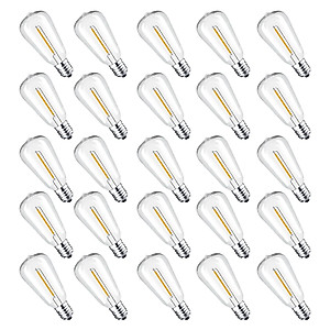 25 Packs ST38 LED Edison Bulbs,0.6Watt E12 Base Small Vintage Light Bulbs Equivalent to 7W Incandescant, 2700K Warm White Bulbs for ST38 String Lights, Shatterproof Waterproof Dimmable, Not for Solar