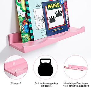 AZSKY Floating Bookshelf for Kids, Floating Shelves for Wall Cloud Picture Ledge Shelf Pink16 Inches Nursery Book Shelves Set 3, Baby Book Shelf for Kids Room, Toddler Room, Baby Room, Nursery Decor