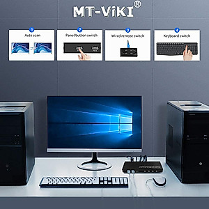 MT-VIKI 4 Port KVM Switch Hotkey HDMI w/ 4 USB Cables & 4 HDMI Cables 4K 30Hz w/ 2 USB Hubs for U Disk and Printer