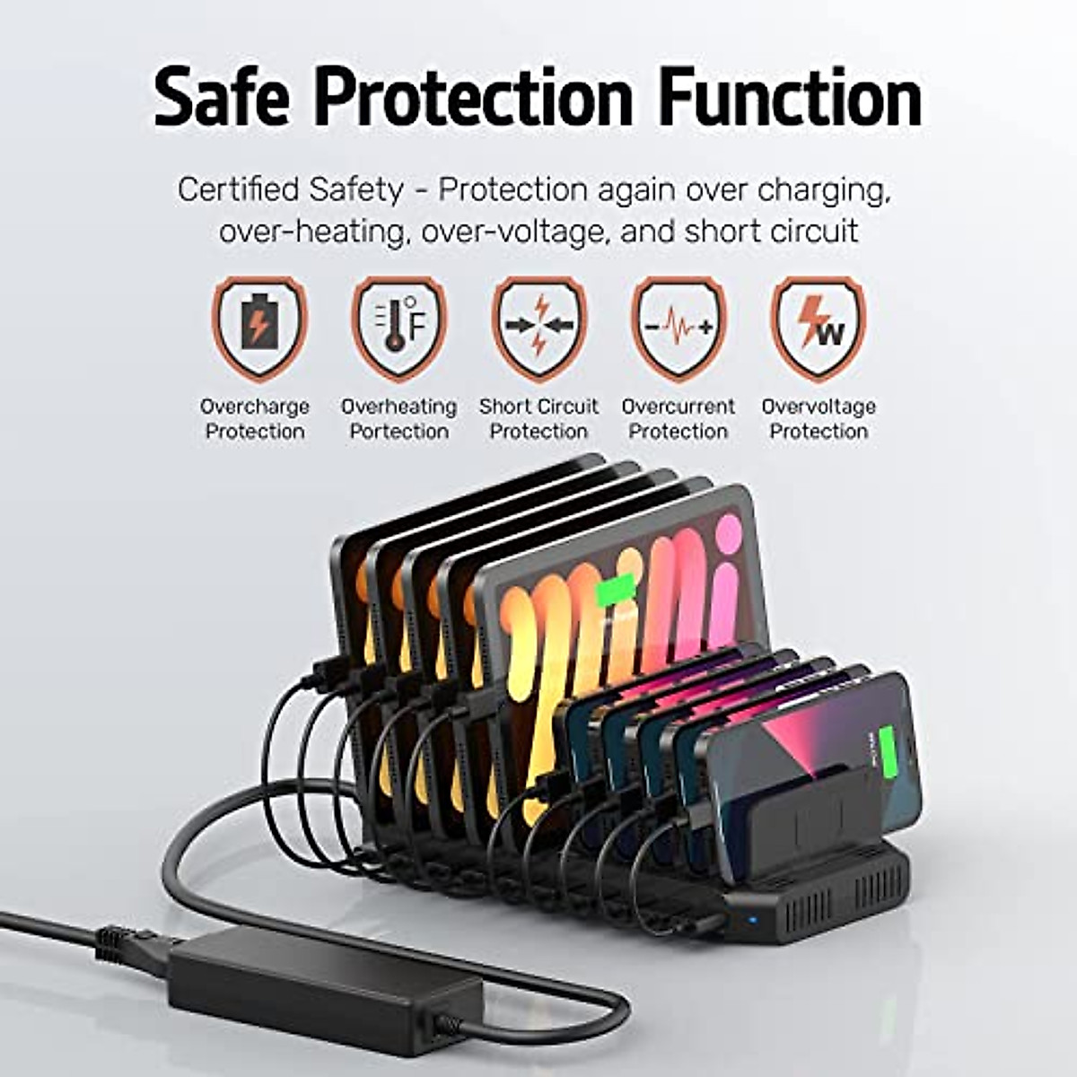 Alxum USB Fast Charging Station with Quick Charge 3.0, 10 Port Charging Stand for Multiple Devices, Compatible with iPad, iPhone, Samsung Galaxy, Black