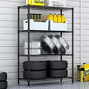 SUOERNUO Wire Shelving Unit 4 Shelf Metal Organizer Wire Rack Large Garage Storage Shelves Heavy Duty Adjustable Unit Rack Utility for Kitchen Bathroom (35.4Lx17.7Wx54.1H) Black