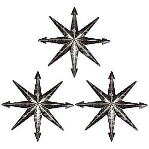 YIYA 3PCS Distressed Metal Star Star Art Wall Decor for Living Room Dormitory Home Decoration Vintage Western Country Home Farmhouse Wall Art Decoration, Black 7.9"