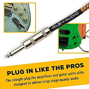GLS Audio Instrument Cable - 1/4 Inch TS to 1/4 Inch Instrument Cable for Bass/Electric Guitar- Brown/Yellow Braided Tweed, 15ft