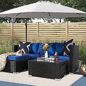 5 Piece Patio Furniture Set,Patio Conversation Sets,Wicker Patio Furniture Sets,PE Rattan Outdoor Furniture,Outdoor Sectional Sofa Set,Backyard Deck Furniture Sets