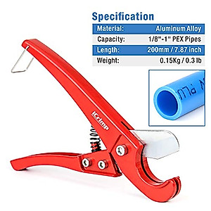 iCrimp Angle PEX Crimping Tool for 1/2-inch & 3/4-inch PEX Copper Crimp Rings and Barbed PEX Fitting, c/w PEX Tubing Cutter & Go/No-Go Gauge, Meets ASTM F1807 Standard PEX PlumbingTool