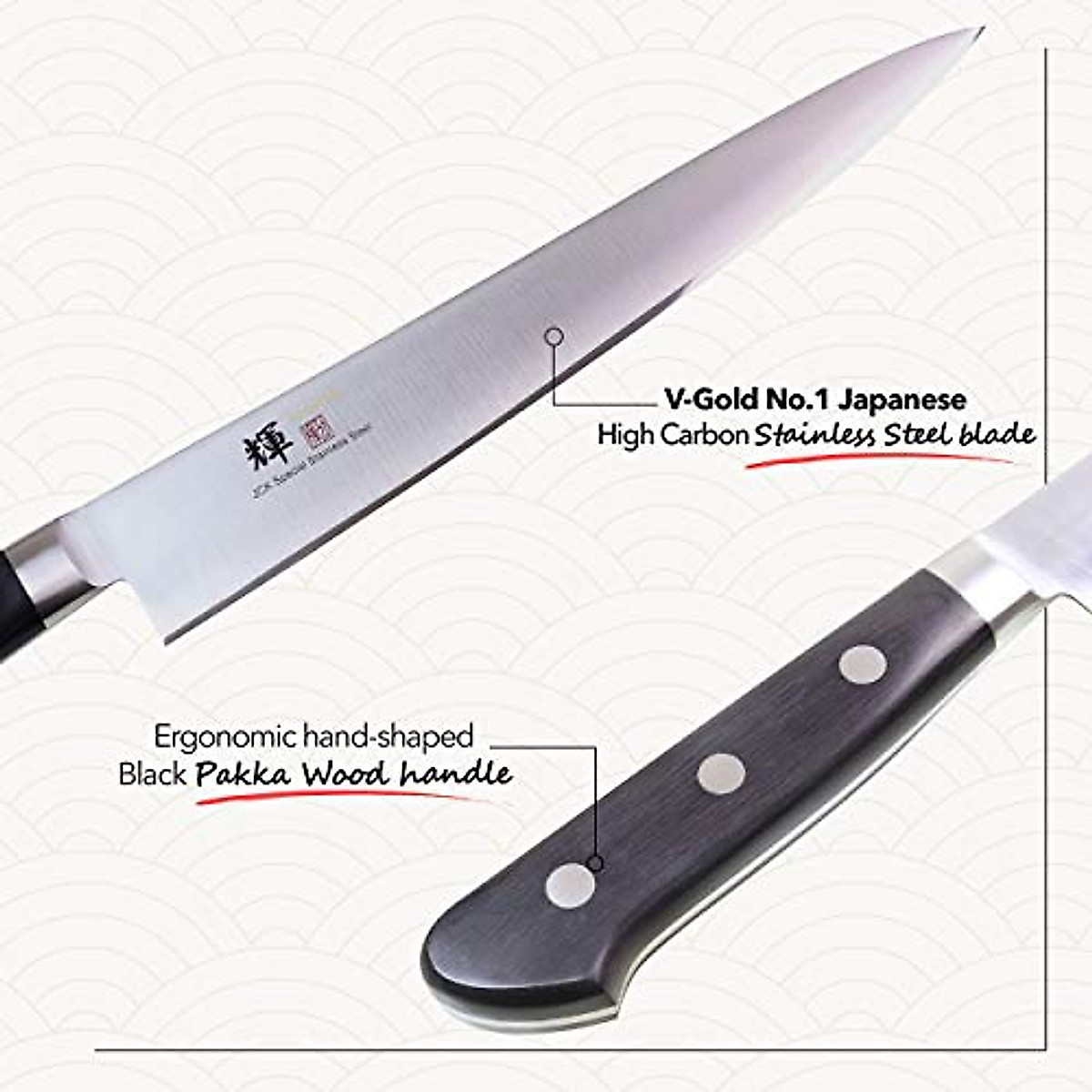 JCK Original Kagayaki Japanese Chef’s Knife, KG-9ES Professional Sujihiki Knife, VG-1 High Carbon Japanese Stainless Steel Pro Kitchen Knife with Ergonomic Pakka Wood Handle, 9.4 inch