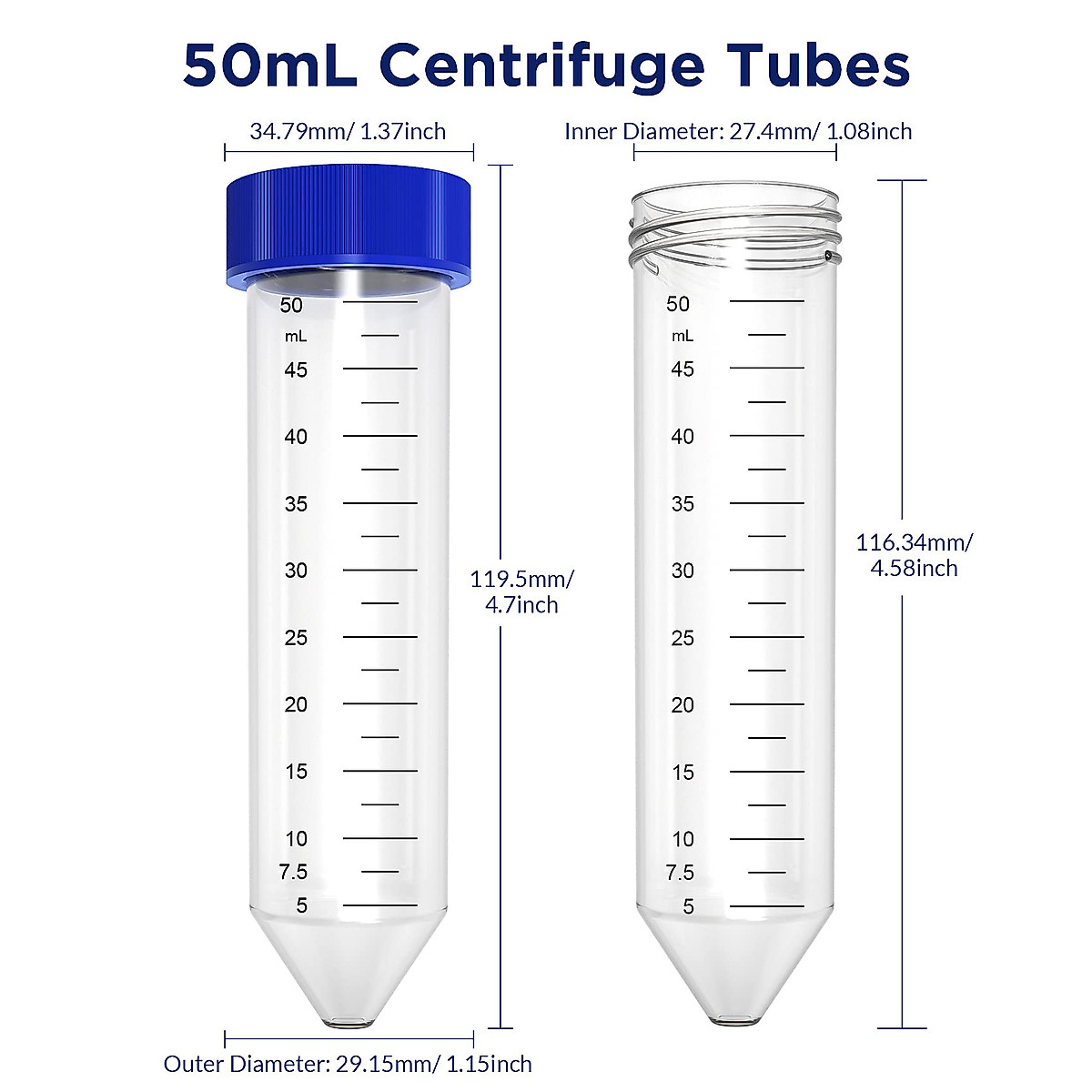 Membrane Solutions Conical Centrifuge Tubes 50mL, 25 Pack Sterile Plastic Test Tubes with Screw Caps, Polypropylene Container with Graduated and Write-on Spot, Non-Pyrogenic, DN/RNase Free
