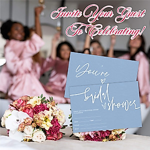 luixd 25 Bridal Shower Invitations - Double-Sided Fill In Minimalism Blue Invites With Envelopes, Invitations For Newlyweds，Bridal Shower, Party Favor & Supplies（Horizontal）- B22