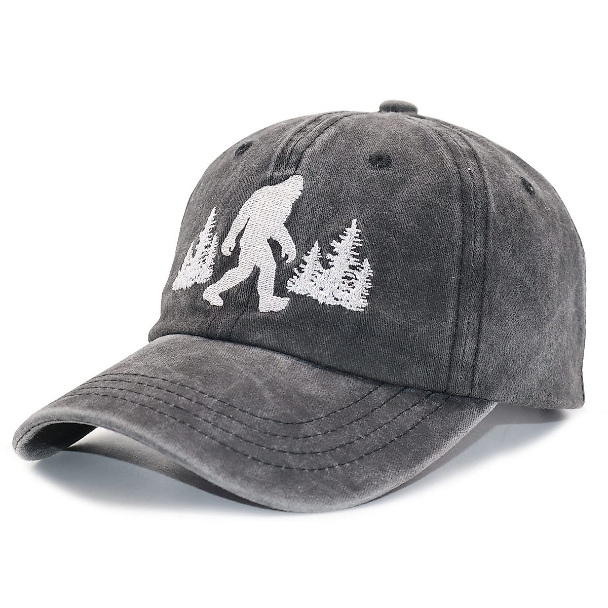 Unisex UFO Bigfoot Denim Hat Adjustable Washed Dyed Cotton Dad Baseball Caps (One Size, Embroidered Black)