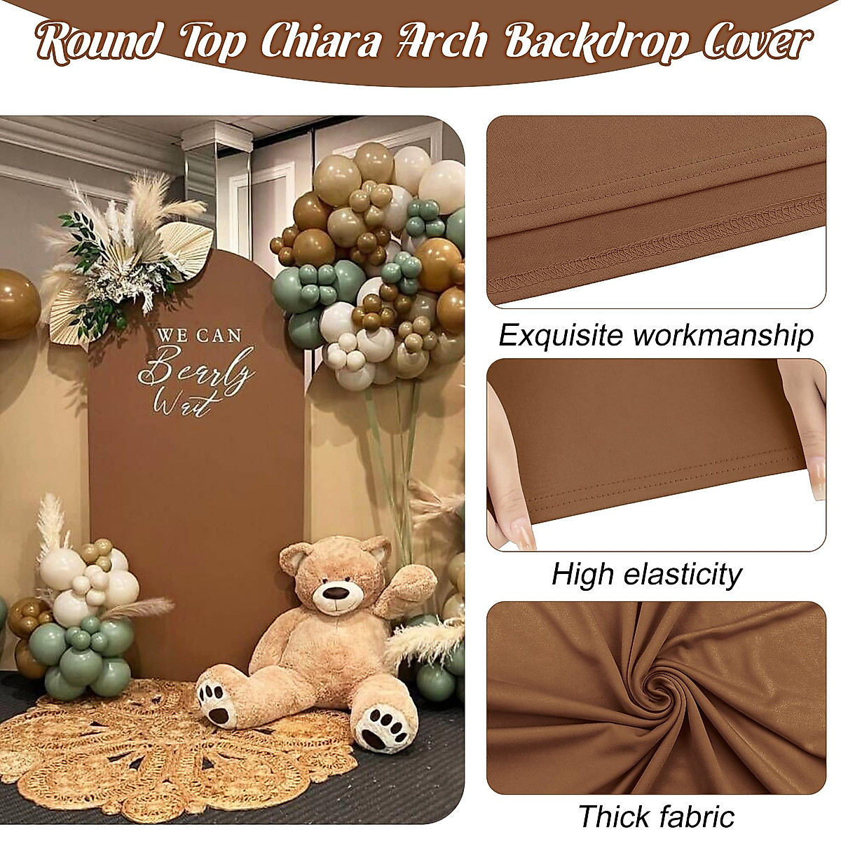 Spandex Fitted Wedding Arch Cover Set of 3 White Arch Backdrop Cover, Round Top Chiara Backdrop Stand Covers for Wedding Birthday Party Baby Shower Banquet Arch Decoration (White, 6FT,6.6FT,7.2FT)