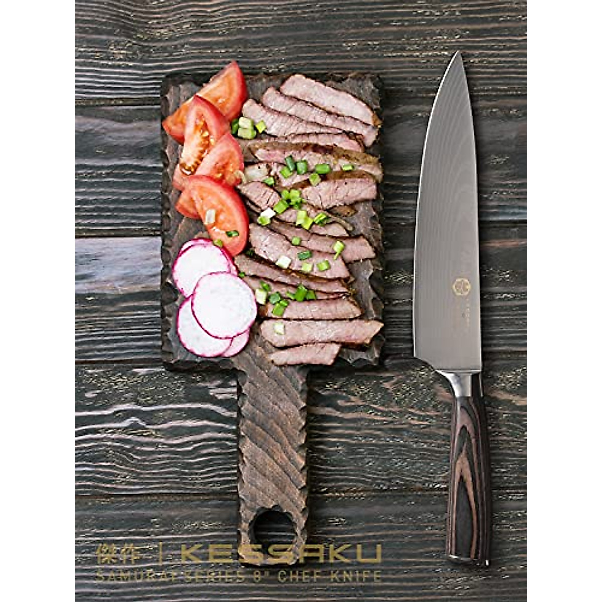 KESSAKU 8-Inch Chef & 7-Inch Santoku Knife Set - Samurai Series - Forged High Carbon 7Cr17MoV Stainless Steel - Pakkawood Handle with Blade Guards