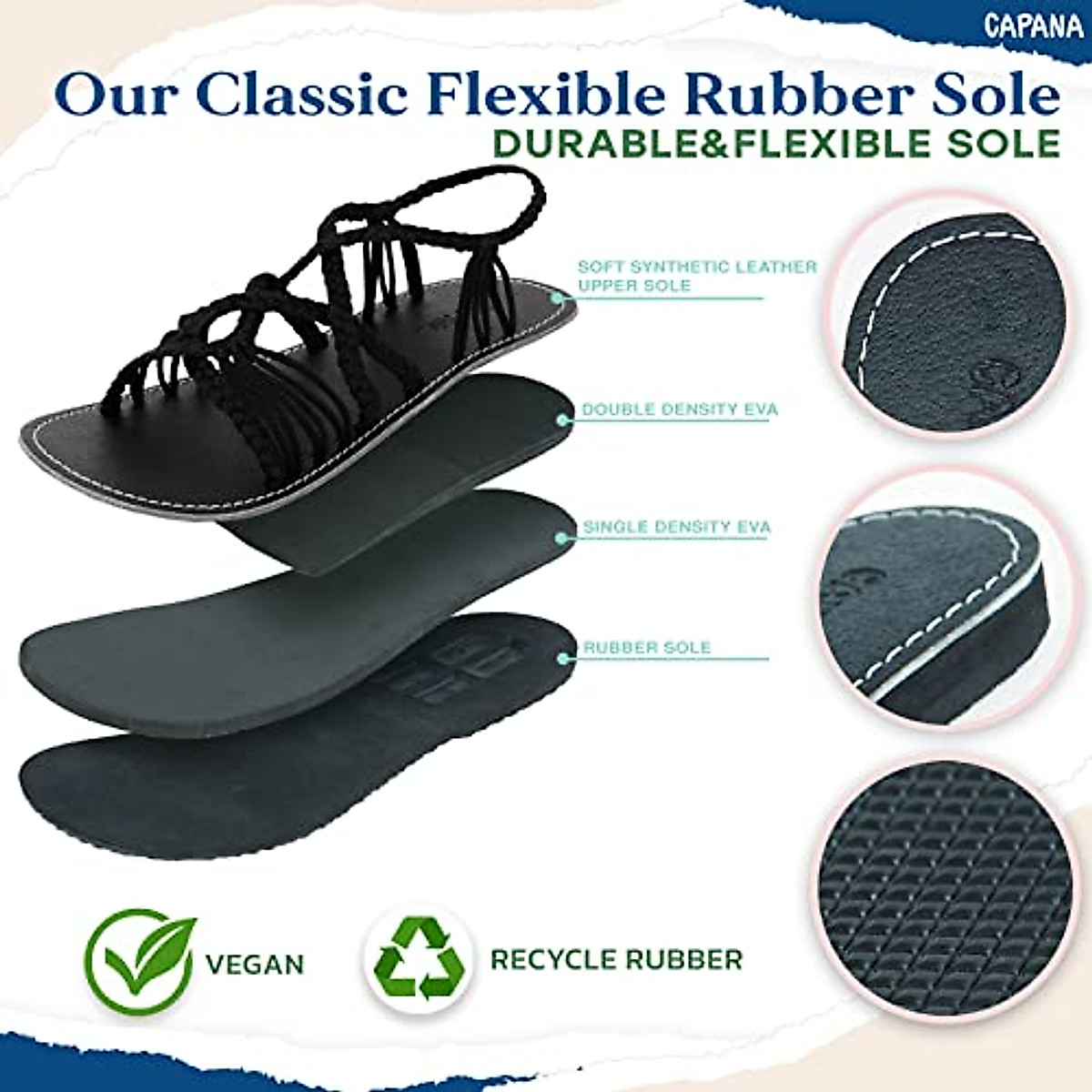 Capana Flat Sandals - Classic Black (11)