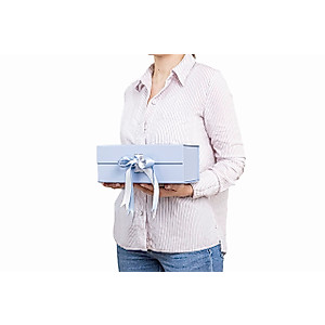 Blue Box 6.4'x 8.8'x 3.74' with Magnetic Lid, 2 Ribbons and Thank you Stickers for Groomsman, Wedding, Christmas, Halloween, Birthday, Fathers Day