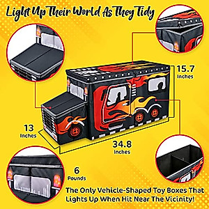 KAP Large Toy Box for boys with flip Lid & Lights up, Foldable Sturdy Toy Storage Organizer Decorative Bins Baskets for Kids, Nursery, Closet, Bedroom, Playroom, 34.8" L x 13" W x 15.7" H