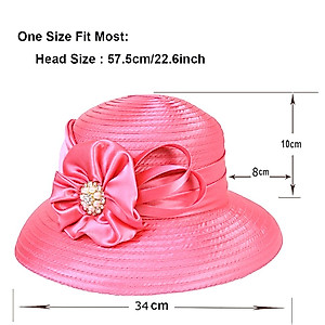 Women Derby Church Dress Cloche Hat Fascinator Floral Tea Party Wedding Bucket Hat S052 (S038-Rose)