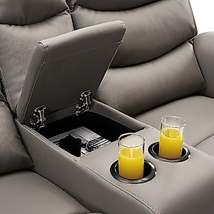 FULife 3+2 Modern Upholstered Manual Sectional Sofa Set with 1 Center Console&4 Cup Holders,Three Seaters Recliner Sofá and Loveseat Couch for Living Room/Apartment/Office/Theater, Gray PU A+B 77.5"W