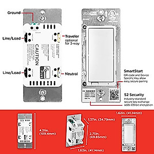 UltraPro Z-Wave Smart Rocker Light Switch with QuickFit and SimpleWire, 3-Way Ready, Compatible with Alexa, Google Assistant, ZWave Hub Required, Repeater/Range Extender, White Paddle Only, 39348