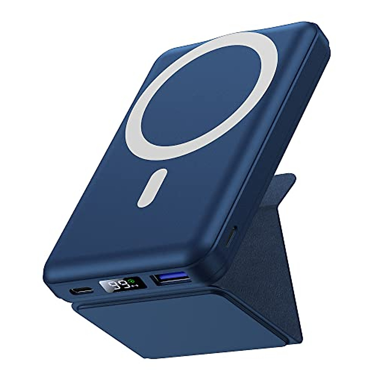 Yiisonger Magnetic Wireless Portable Charger, Foldable 10000mAh Battery Pack with USB-C Cable LED Display, Magnetic Power Bank 22.5W PD Fast Charging for iPhone 15/14/13/Pro/Mini/Pro Max (Blue)