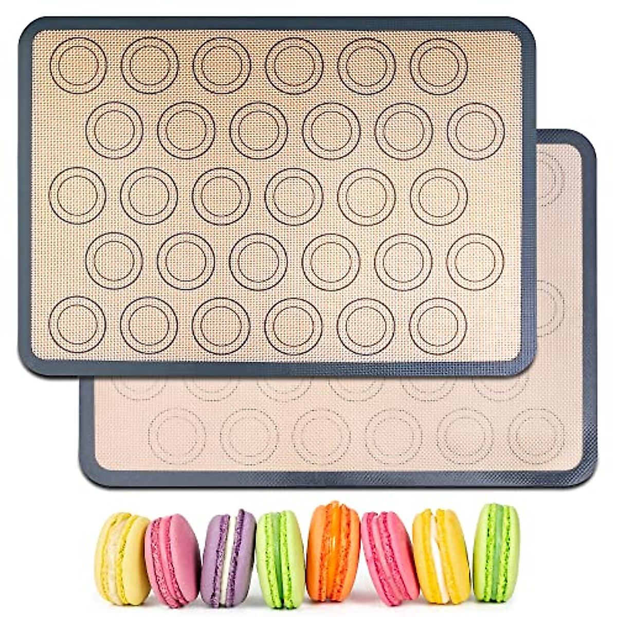 Silicone Baking Mat - HOOMIL Set of 2 Reusable Macaroon Baking Mats, Heat Resistant Food Grade Cooking Bakeware Mats for Pizza, Cookies, Bread and Pastry