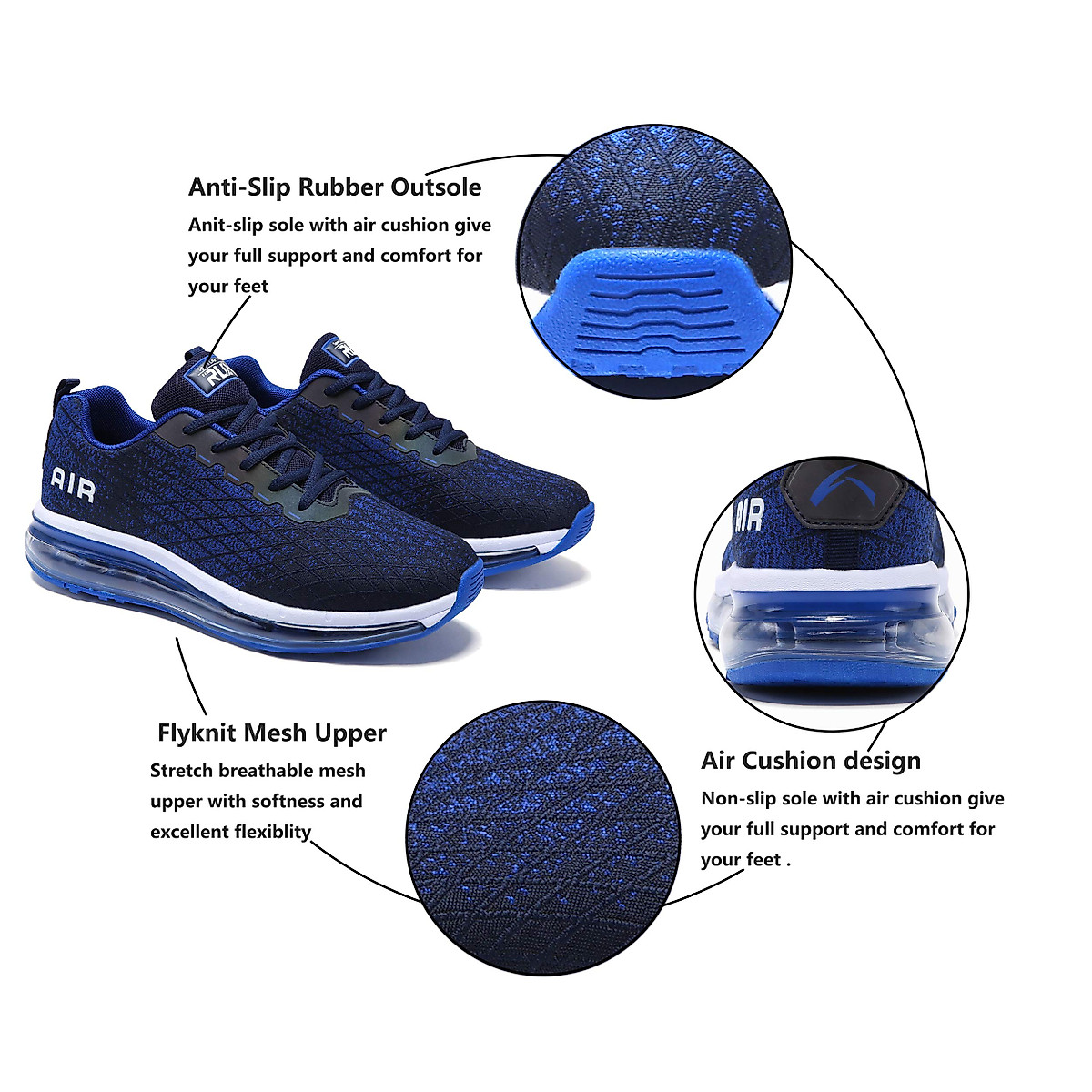 Azooken Mens Tennis Footwear Shoes Walking Casual Breathable Jogging Outdoor Sports Fitness Road Lightweight Trail Running Sneakers(8998 Blue 45)