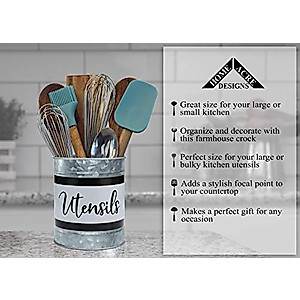 Home Acre Designs Kitchen Utensil Holder - Farmhouse Crock for Countertop Utensils, Black & White