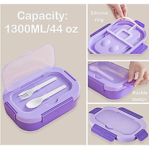 Cheardia 3 Pack Bento Lunch Box for Kid, 44 oz 4-Compartment Food Containers with Fork and Spoon BPA-Free Lunch Containers for Adults, Work, Microwave and Dishwasher Safe, Purple, Pink, Green