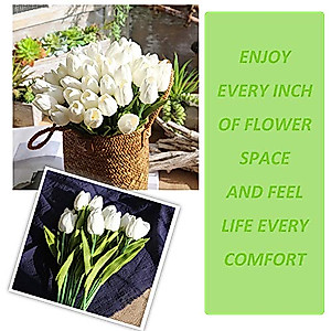 30pcs Real Touch Tulips PU Artificial Flowers, Fake Tulips Flowers for Arrangement Wedding Party Easter Spring Home Dining Room Office Decoration. (White, 14" Tall)