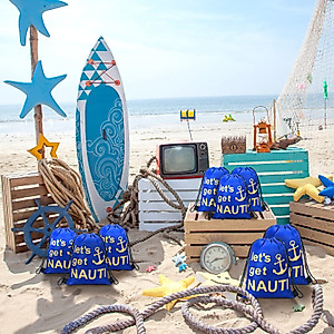 Kacctyen Let's Get Nauti Crew with Drawstring Gift Bag Nautical Anchor Cruise Goodie Bags for Party Decor, 7 x 10 Inch(12 Pcs)