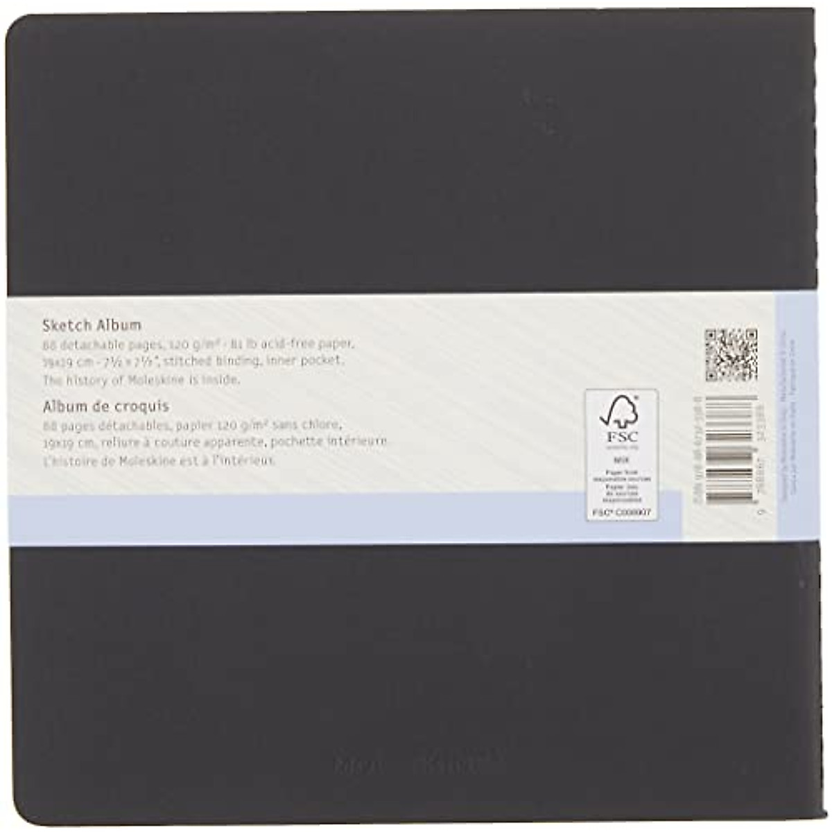 Moleskine Art Sketch Album, Soft Cover, Square (7.5" x 7.5") Plain/Blank, Black, 88 Pages