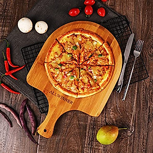 ALLWINNER Bamboo Pizza Peel 12 inch Premium Wooden Pizza Peels for Making Pizza, Pizza Cutting Board 2 Pack