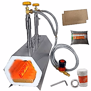 FEBTECH Portable Propane Blacksmith Forge Double Burner, 2600F Rated, for Knife making Blacksmith Farrier Bladesmith Forging Tools & Heat Treatment - Hexagonal Shape Forge