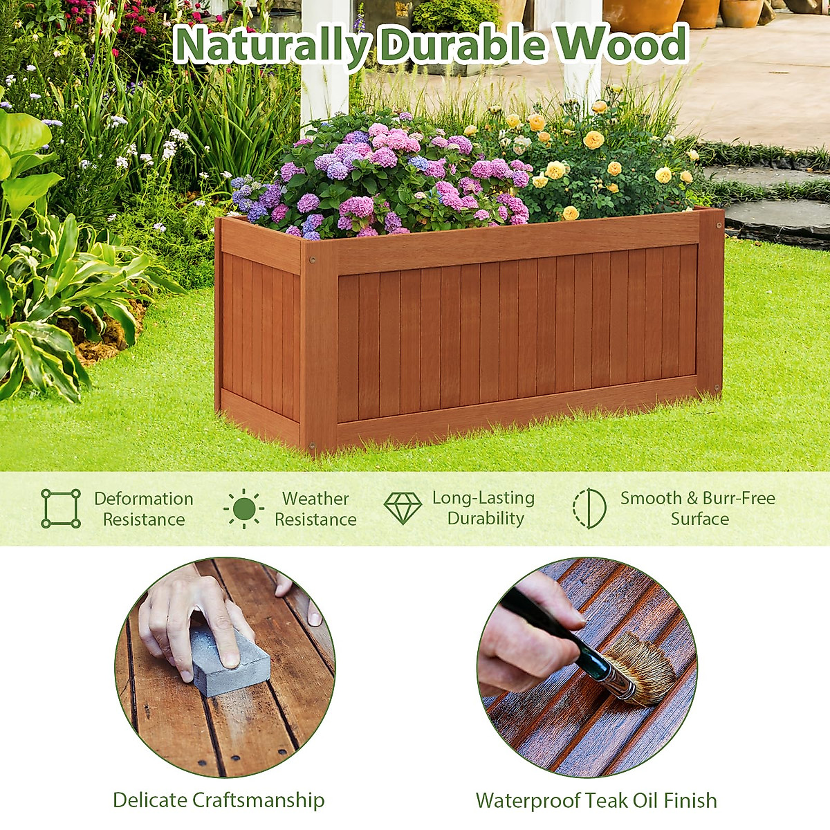 Toolsempire Outdoor Planter Bench, 45 Gallon Outdoor Bench Wooden Raised Garden Bed with Planter Box, 2-in-1 Wood Planter Bench Deck Plant Box for Porch, Patio, Garden & Backyard